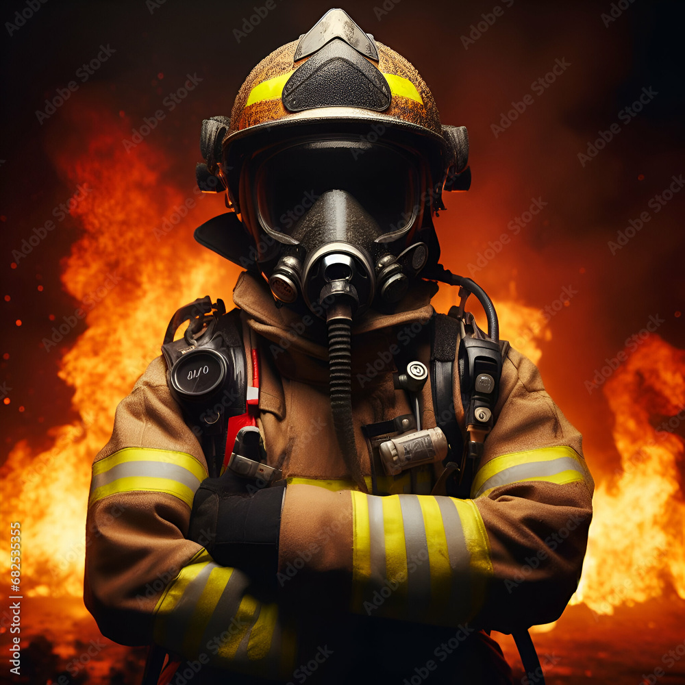 Front View Portrait of a Serious Confident Firefighter in Full Gear ...