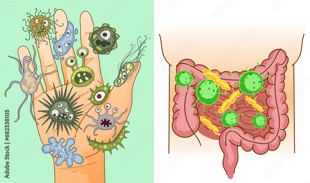 Unwashed hands. Microbes on hands. The problem of poor personal hygiene ...