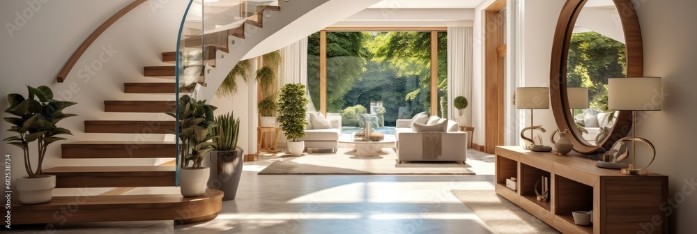 Entrance Hall or Hallway of Luxury Rich House. Interior Design. Wooden ...