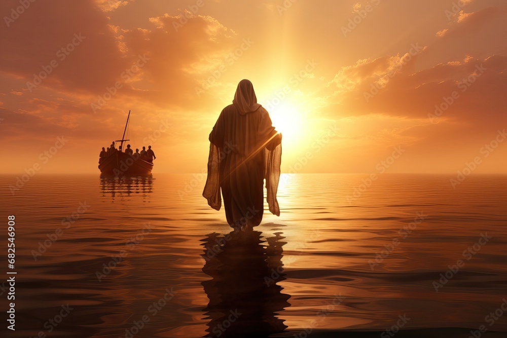 Jesus Walks on Water Up to Disciples' Boat Stock Photo | Adobe Stock