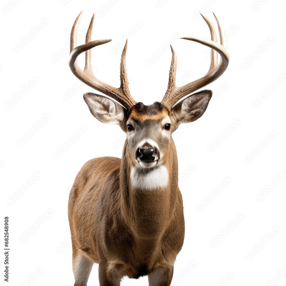 a Whitetail deer portrait, front view in an isolated and transparent ...
