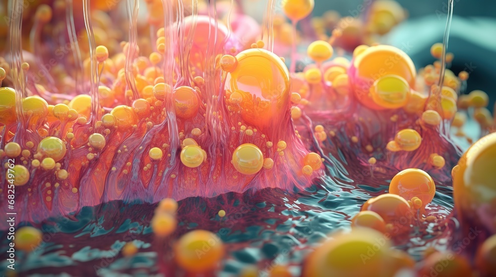 Fantastic abstract alien organic tissue. Microbiology research. Texture of liquid surface with ...