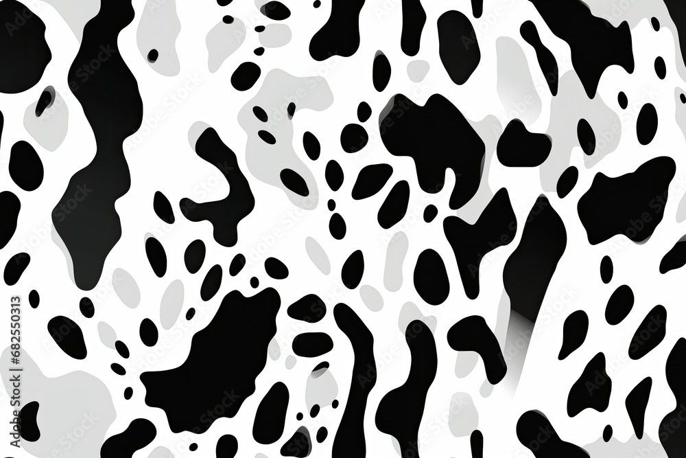 a graphic cowhide print with two-tone black and grey spots on a white ...
