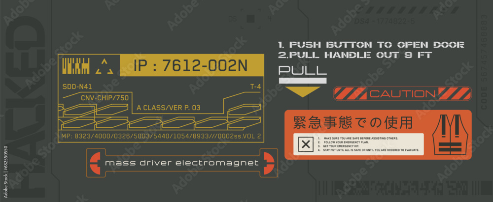Cyberpunk decals set. Set of vector stickers and labels in futuristic ...