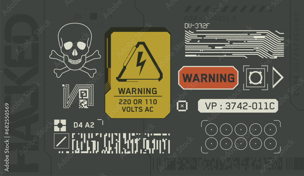 Vecteur Stock Cyberpunk decals set. Set of vector stickers and labels ...