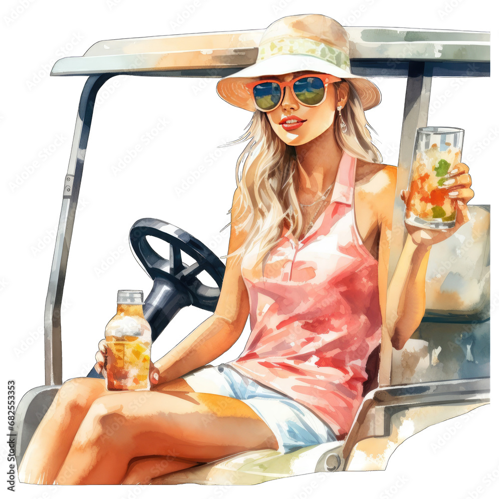 Golf cart beverage drinks girl, driving around the golf course selling ...