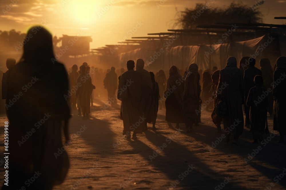 Emigrants refugees, people fleeing desperation, leaving their homes in ...