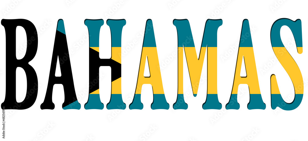 3d design illustration of the name of Bahamas. Filling letters with the ...