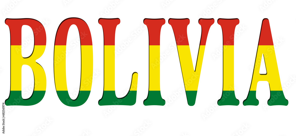 3d design illustration of the name of Bolivia. Filling letters with the ...