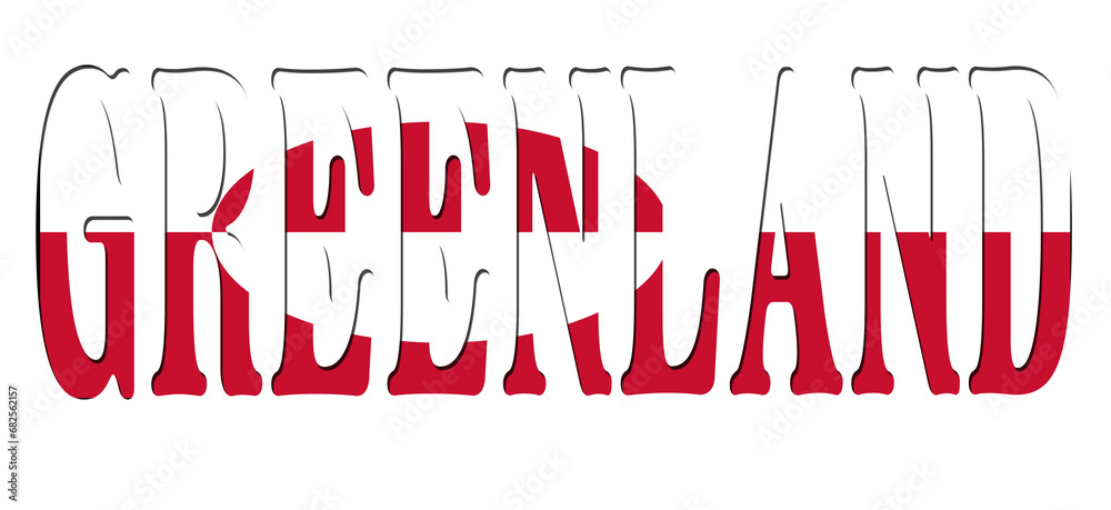 3d design illustration of the name of Greenland. Filling letters with ...