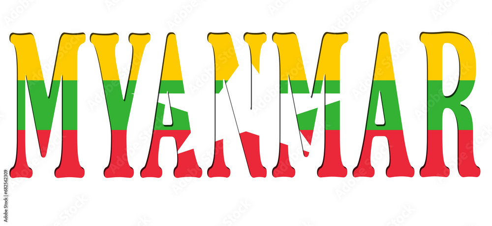 3d design illustration of the name of Myanmar. Filling letters with the ...