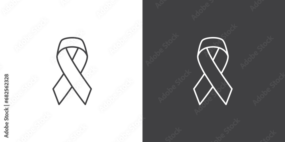 Line illustration of black awareness ribbon on black and white ...