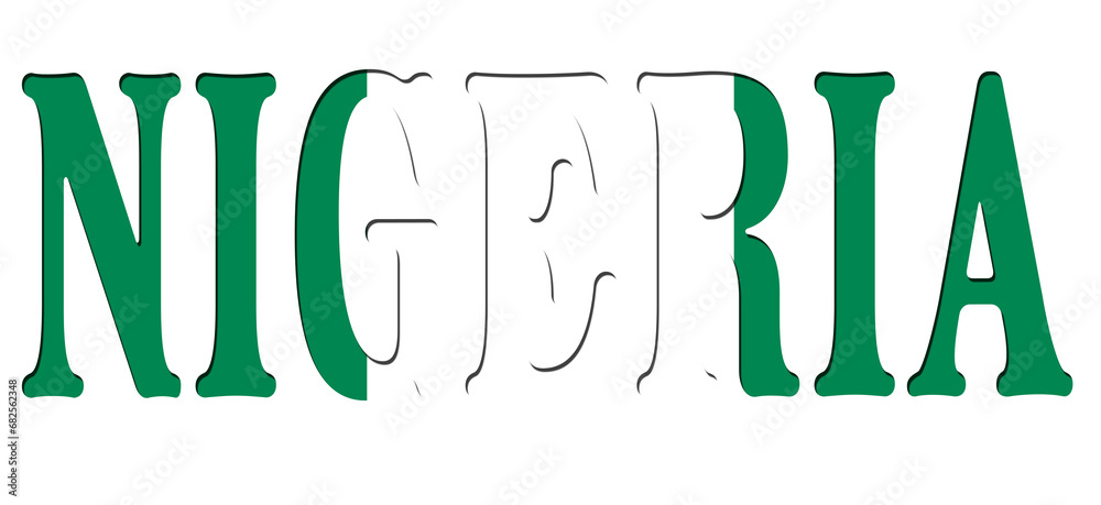 3d design illustration of the name of Nigeria. Filling letters with the ...
