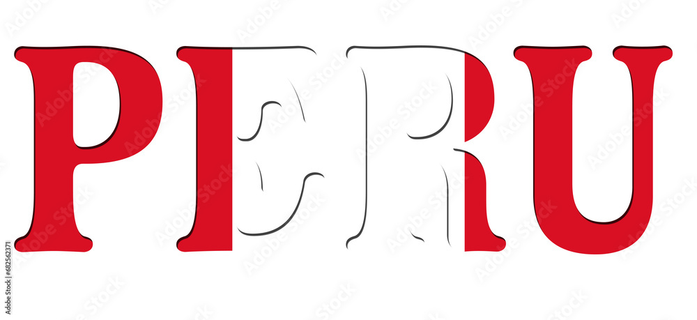 3d design illustration of the name of Peru. Filling letters with the ...
