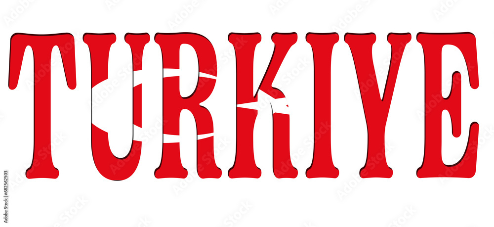 3d design illustration of the name of Türkiye. Filling letters with the ...