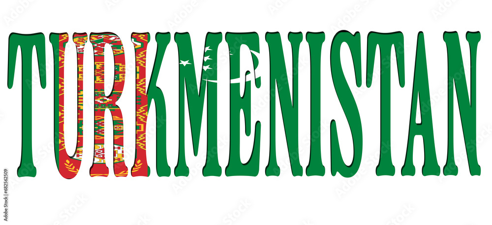 3d design illustration of the name of Turkmenistan. Filling letters ...