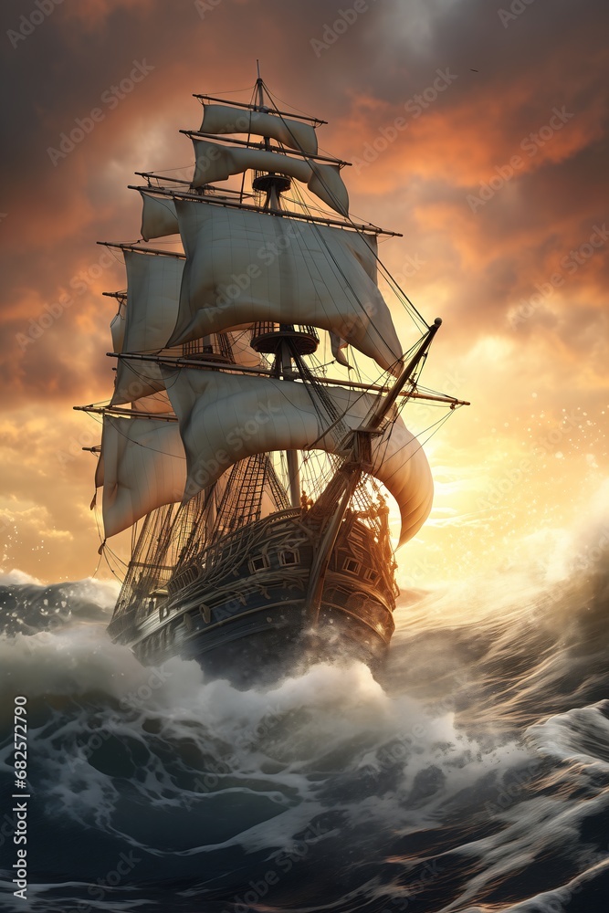 large sailboat sailing ocean sunset flying dutchman storms restoration ...