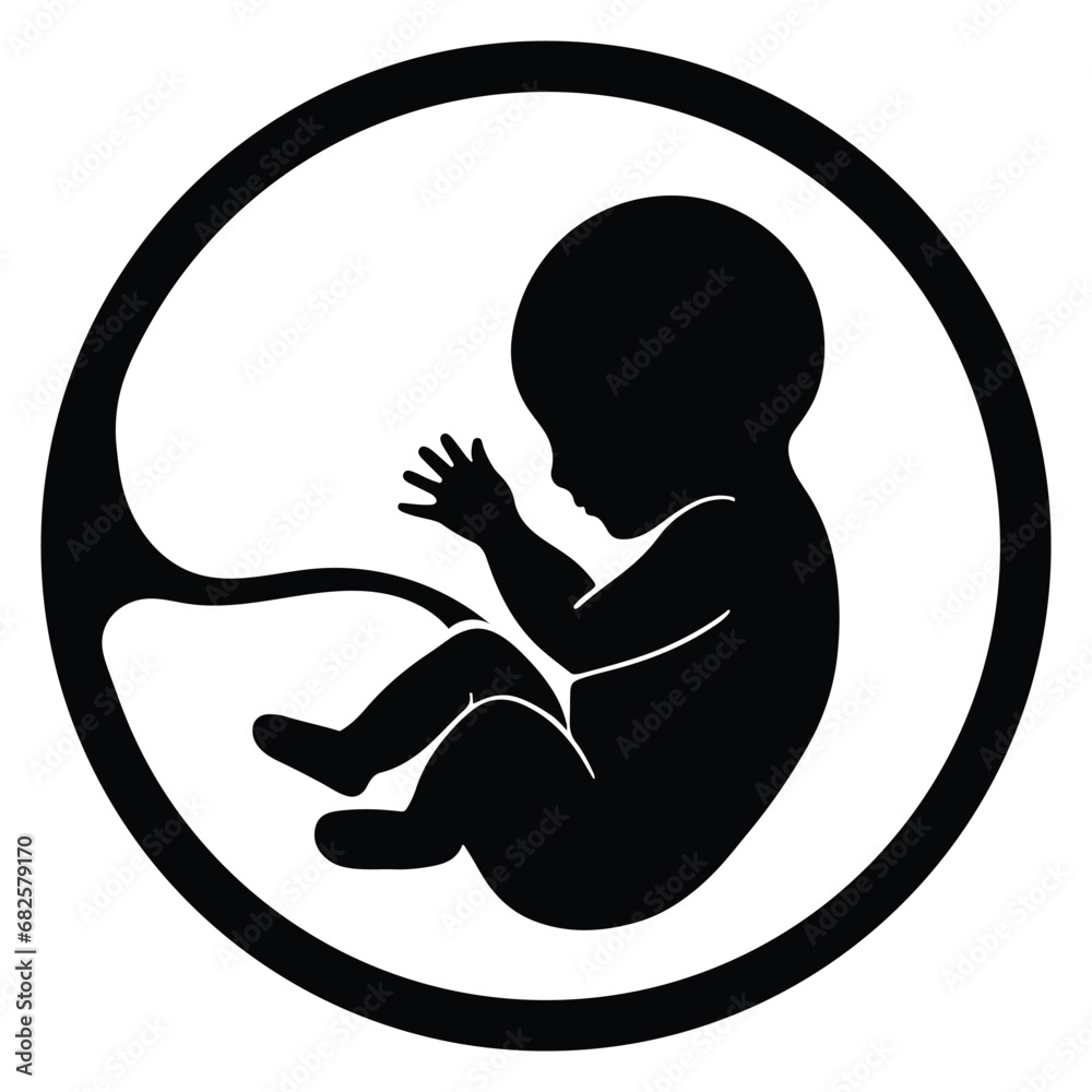 Fetus Icon. Human newborn and unborn baby silhouette isolated on white ...