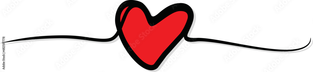 Continuous one line drawing of red heart isolated on white background ...