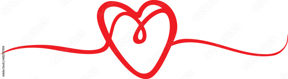 Continuous one line drawing of red heart isolated on white background ...