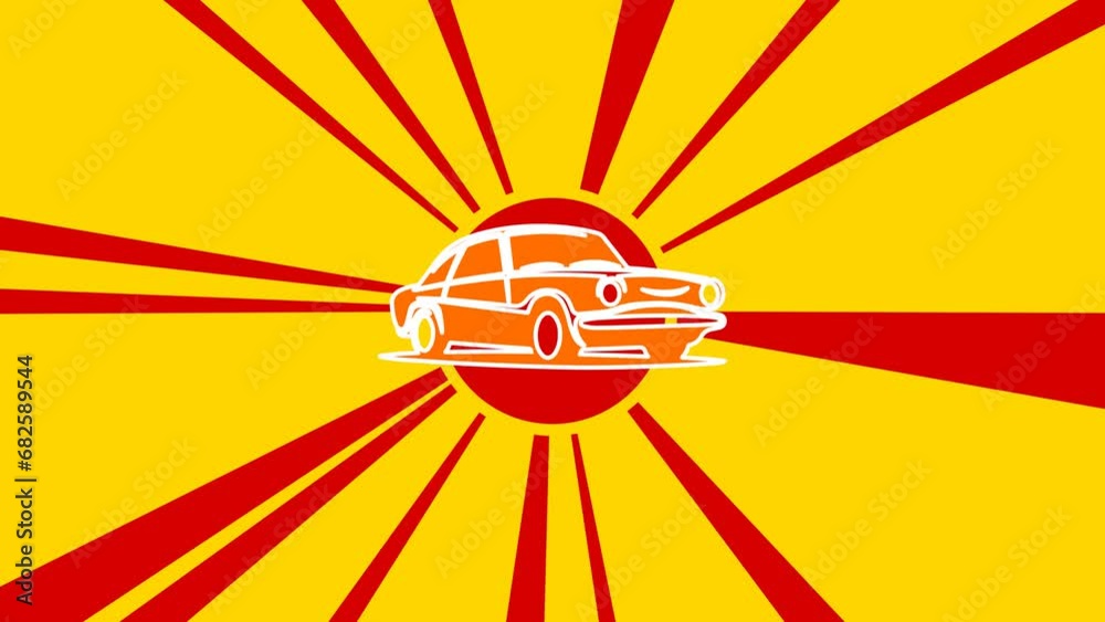 Vintage car symbol on the background of animation from moving rays of ...