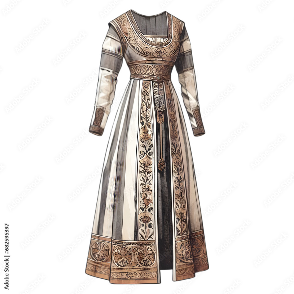 Medieval Women's Cotehardie Dress Illustration Art With a Transparent ...