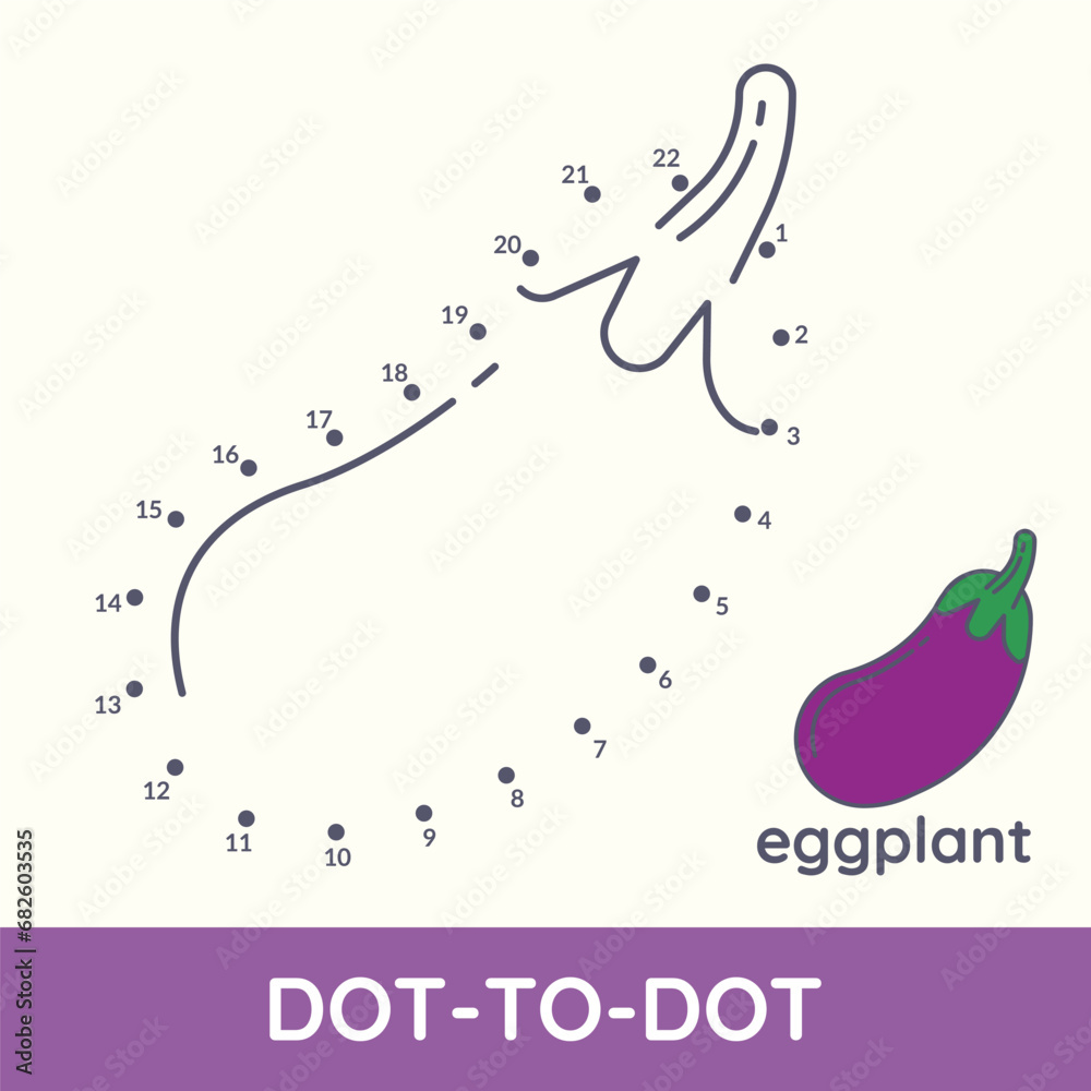 Connect dot to dot fun game cartoon Eggplant exercise. Coloring ...