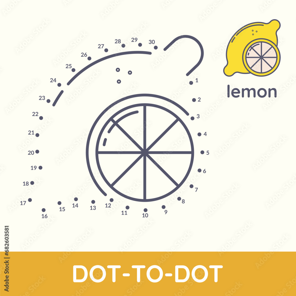 Connect dot to dot fun game cartoon lemon or lime exercise. Coloring ...