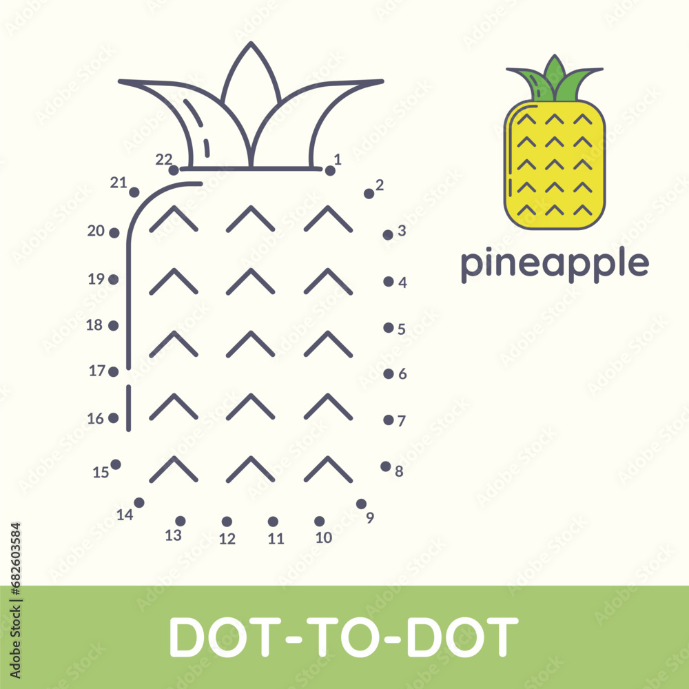 Connect dot to dot fun game cartoon pineapple exercise. Coloring ...