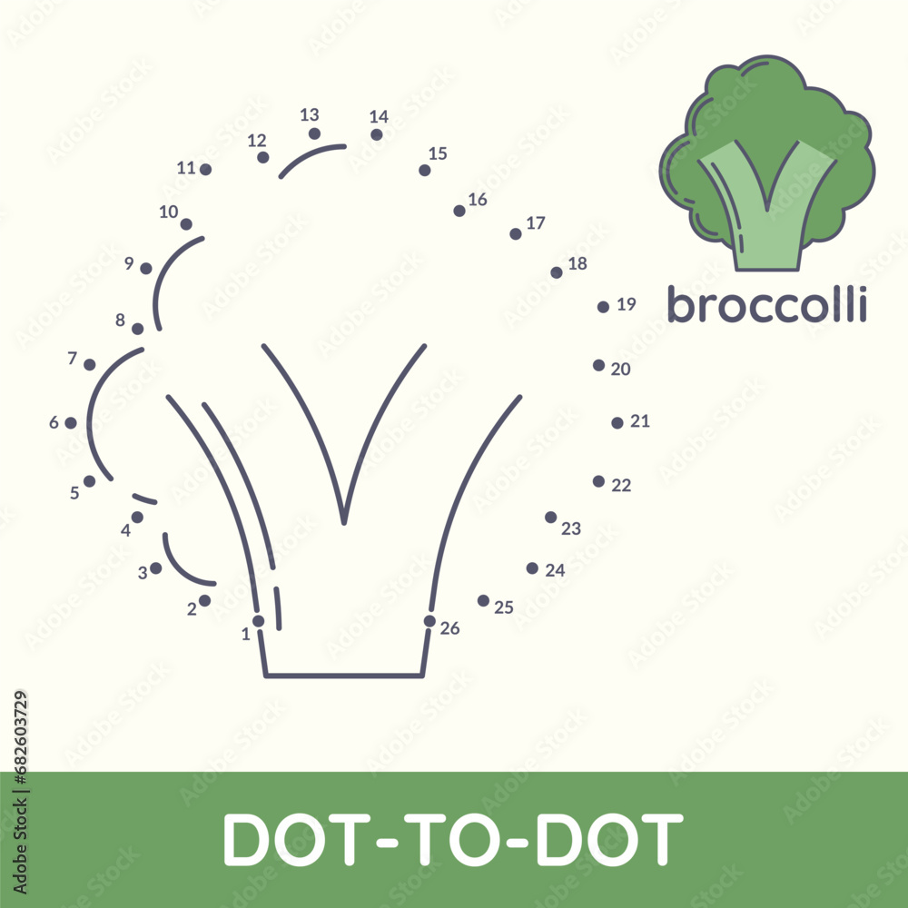 Connect dot to dot fun game cartoon Broccoli exercise. Coloring ...