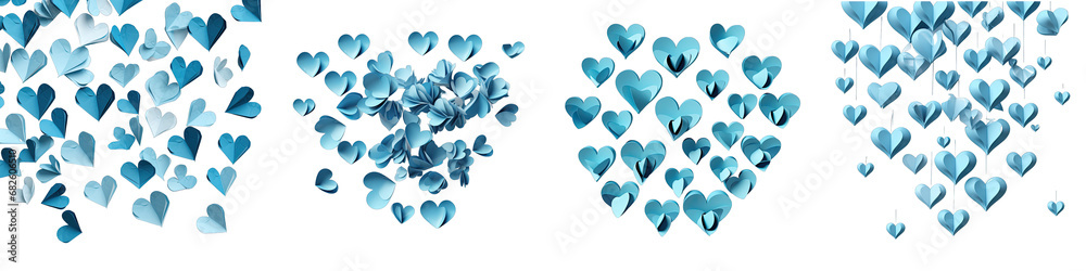 falling blue paper hearts Hyperrealistic Highly Detailed Isolated On ...
