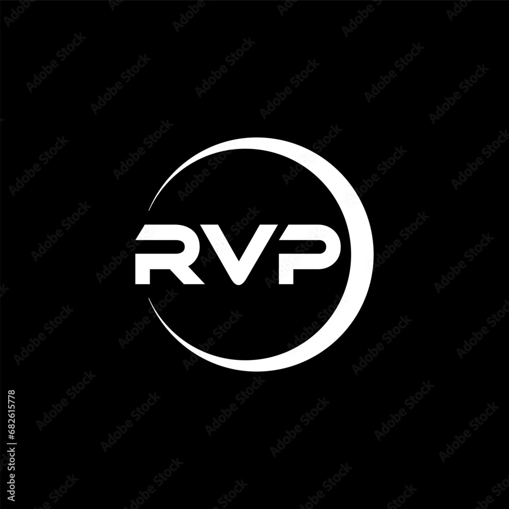 RVP letter logo design with black background in illustrator, cube logo ...