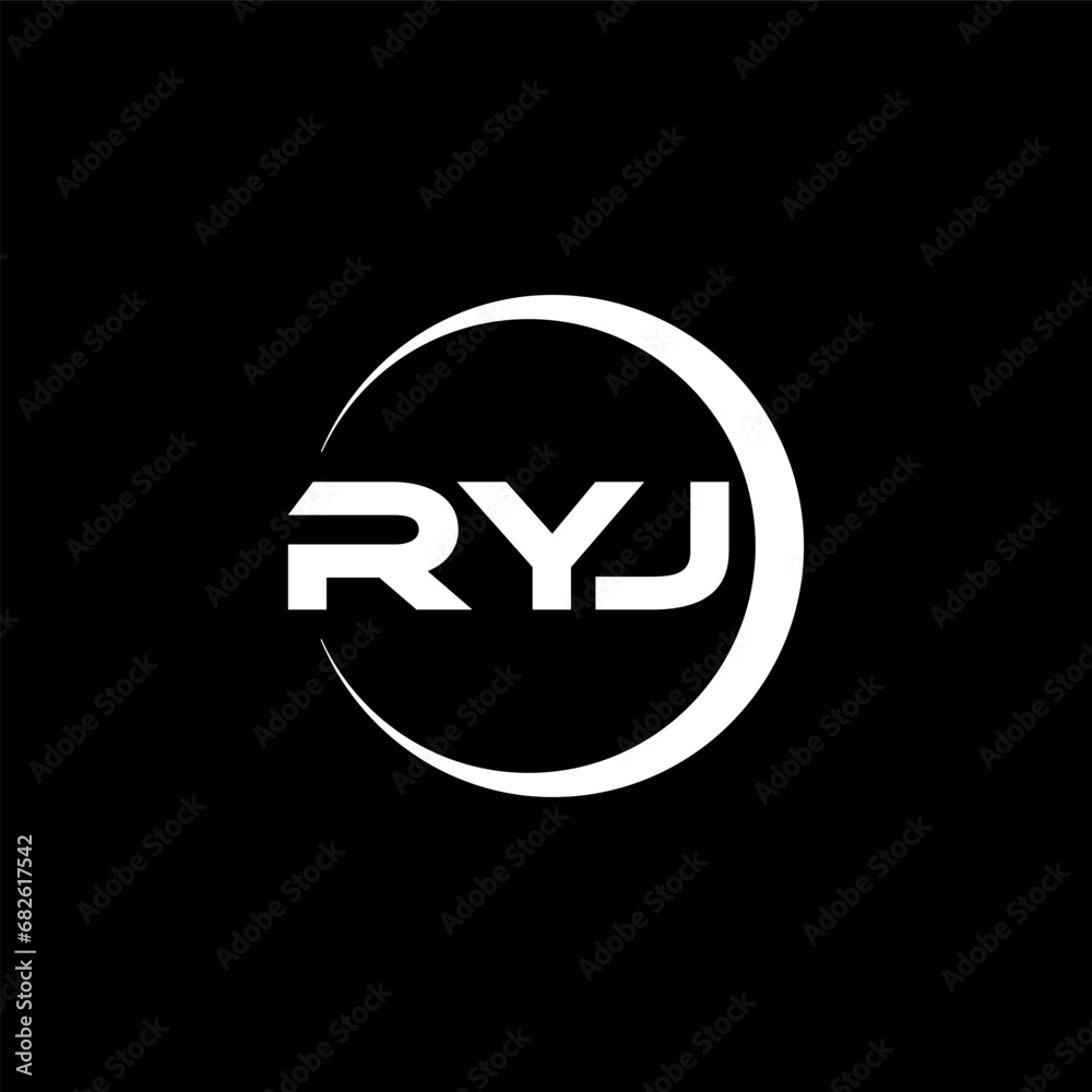 RYJ letter logo design with black background in illustrator, cube logo ...