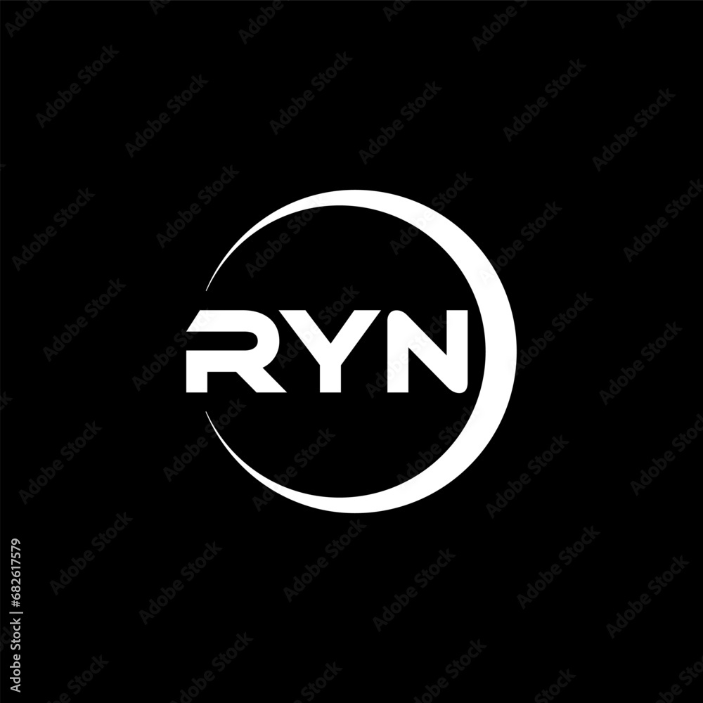 Vecteur Stock RYN letter logo design with black background in ...