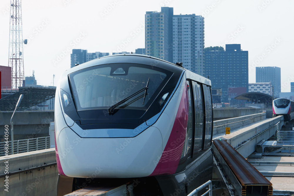MRT pink line new train in Bangkok at Nonthaburi Civic Center station ...