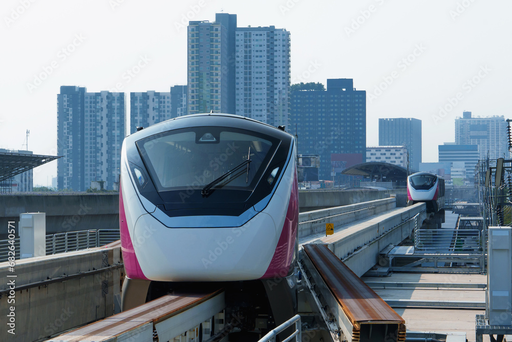 MRT pink line new train in Bangkok at Nonthaburi Civic Center station ...