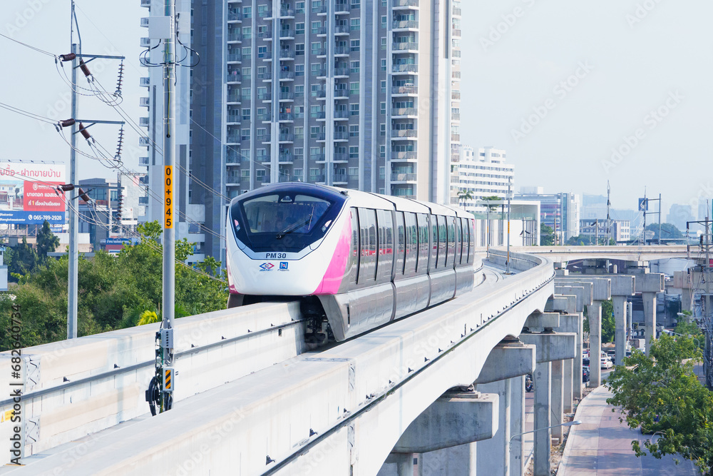 Nonthaburi province Thailand: November 22 2023: MRT pink line new train ...