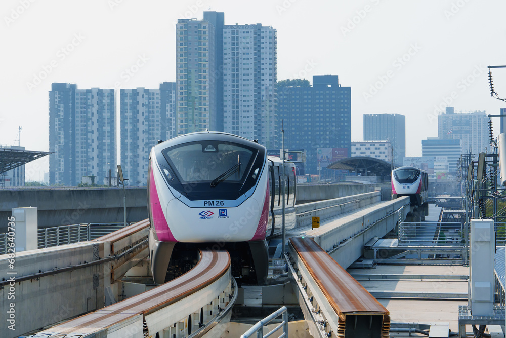 Nonthaburi province Thailand: November 22 2023: MRT pink line new train ...