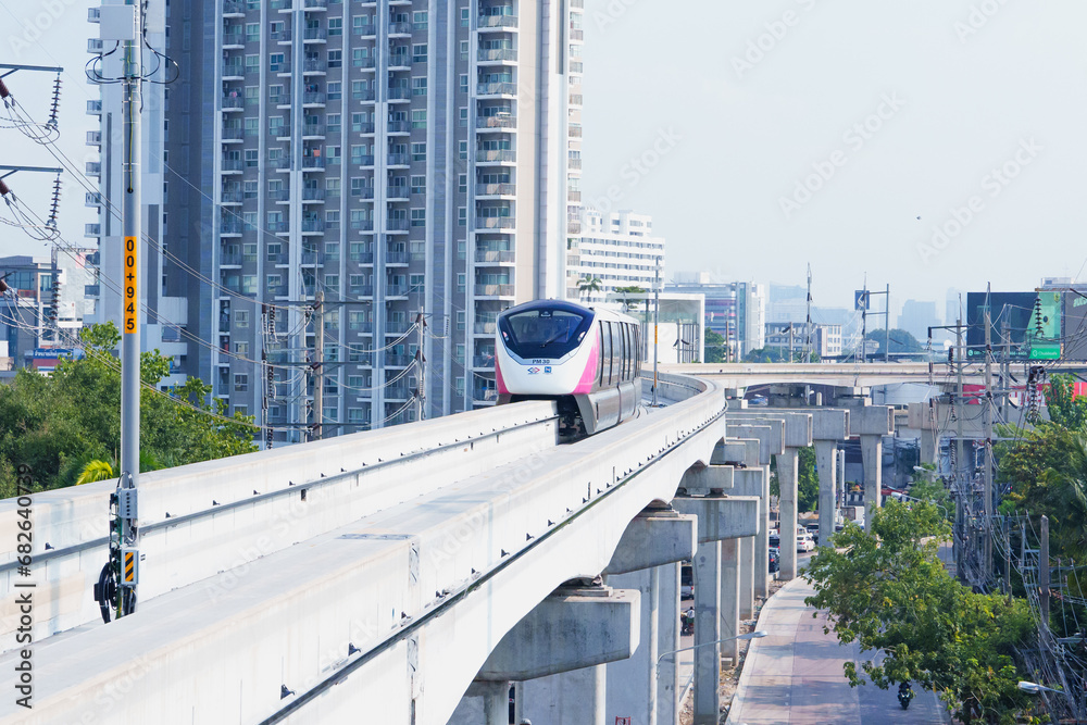 Nonthaburi province Thailand: November 22 2023: MRT pink line new train ...