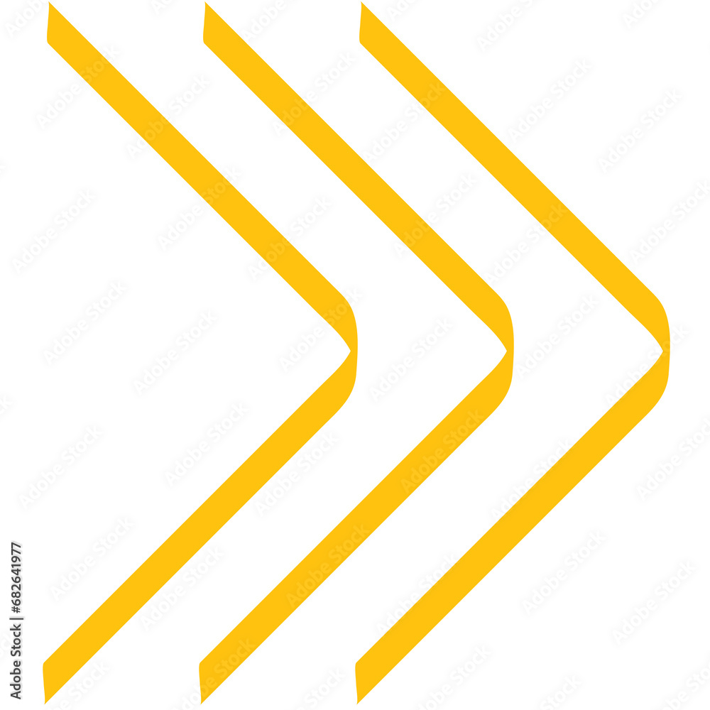 Digital png illustration of yellow triple right arrow on transparent ...