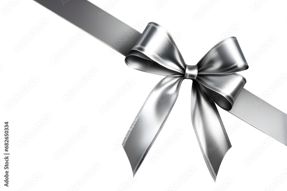 Silver ribbon and bow Isolated on a transparent background. For ...