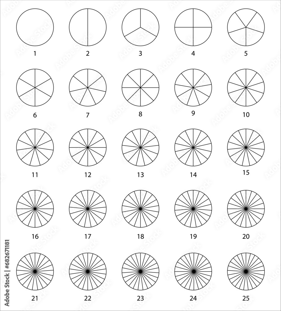 Fractions of mathematics, fractions vector round. outline round parts ...