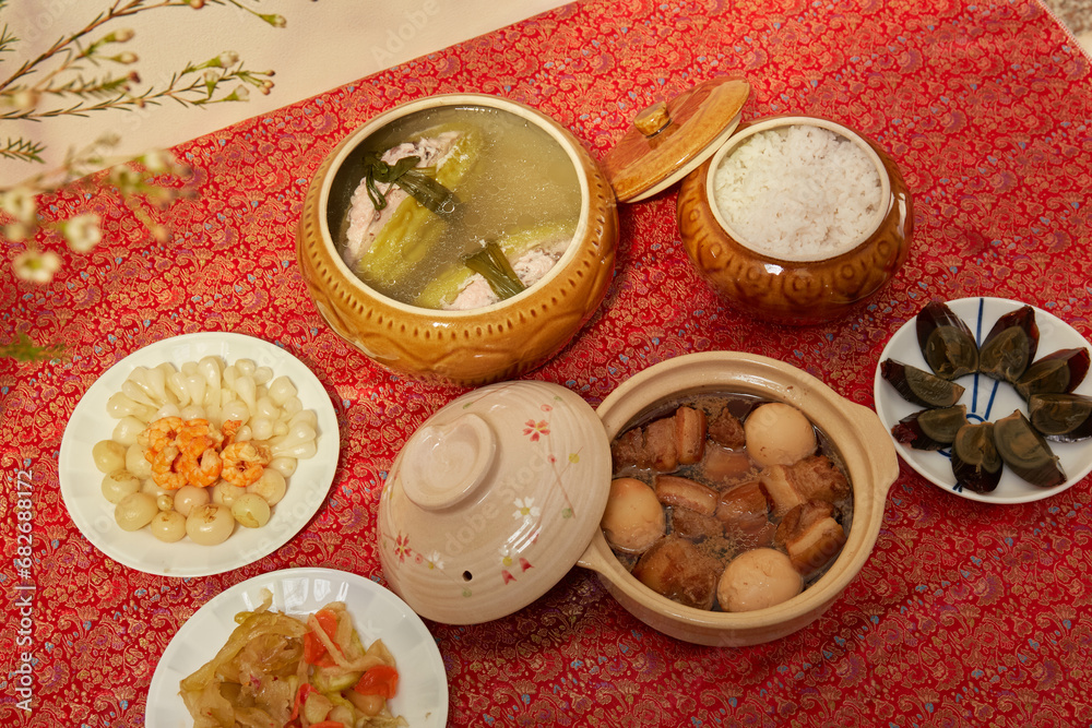 Family dinning table of Tet holiday or Lunar New Year with traditional ...