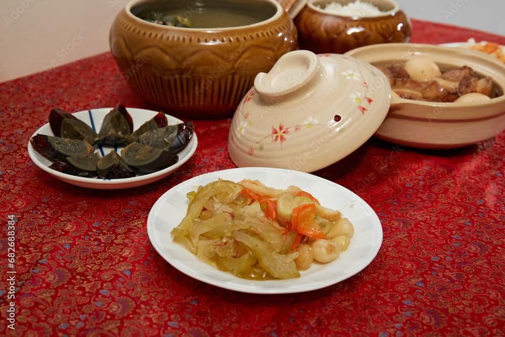 Family dinning table of Tet holiday or Lunar New Year with traditional ...