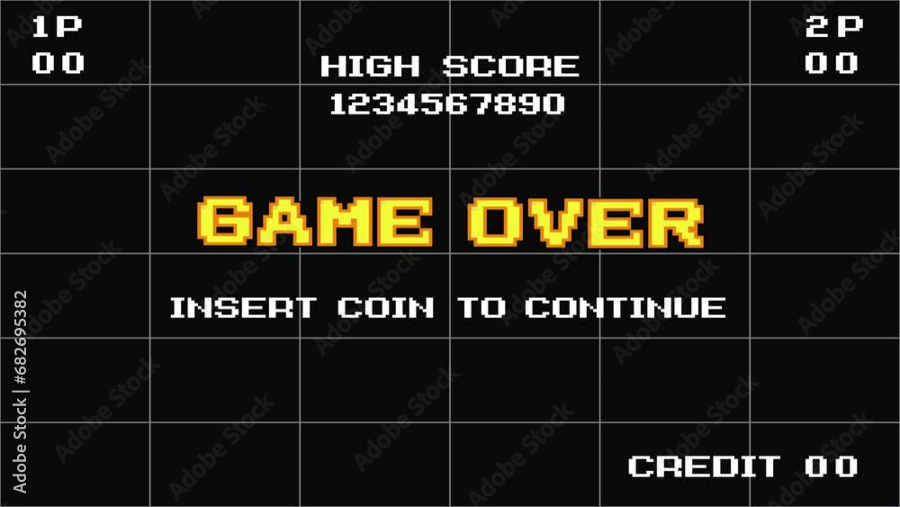 GAME OVER INSERT A COIN TO CONTINUE .pixel art .8 bit game. retro game ...