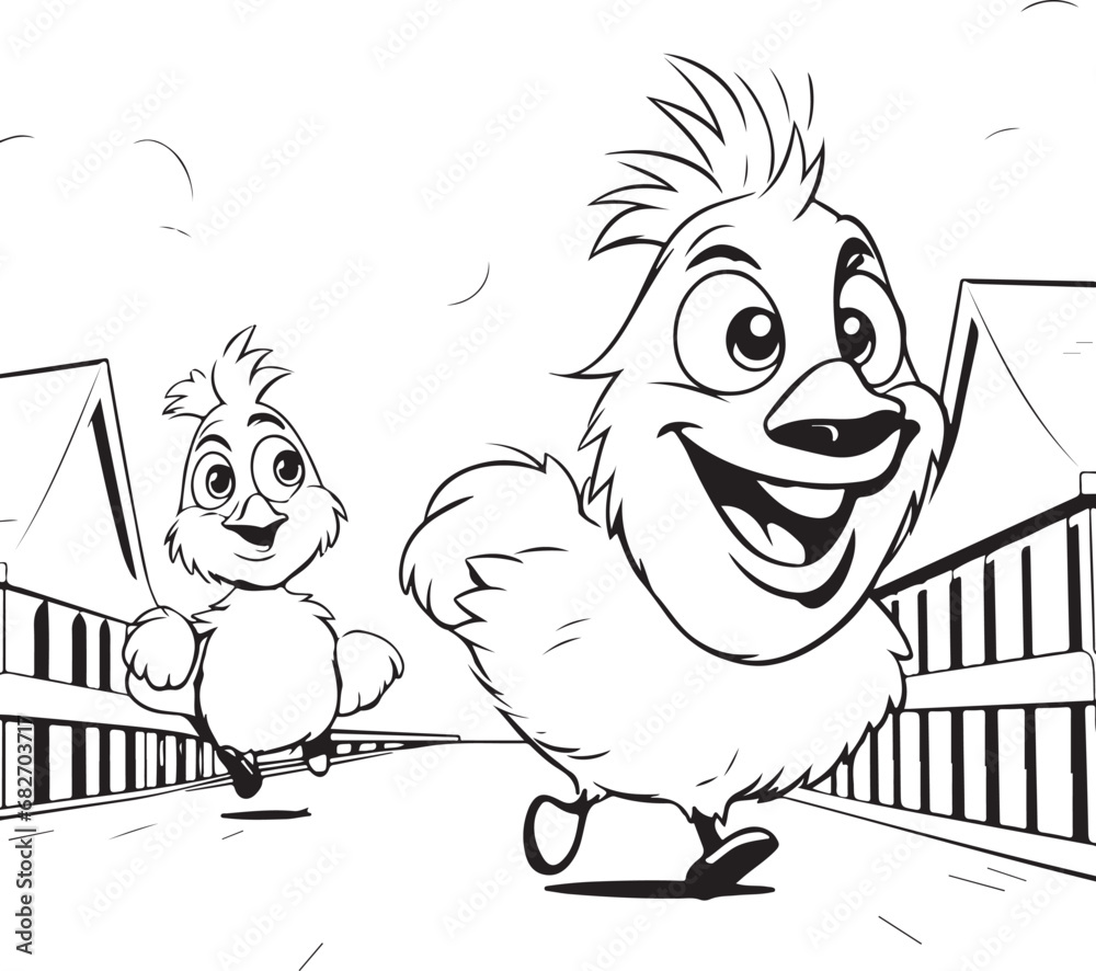 cheerful chicks hand drawn coloring page for kids Stock Vector | Adobe ...