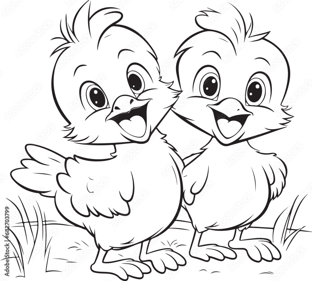 cheerful chicks hand drawn coloring page for kids Stock Vector | Adobe ...