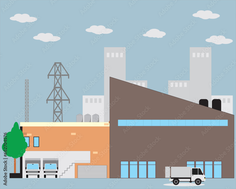 Industrial factory in flat style a vector an illustration.Plant or ...