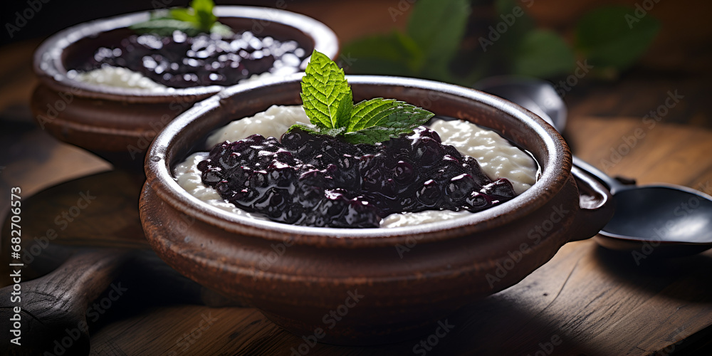 Mouthwatering Black Glutinous Rice Porridge Recipe Stock Illustration ...