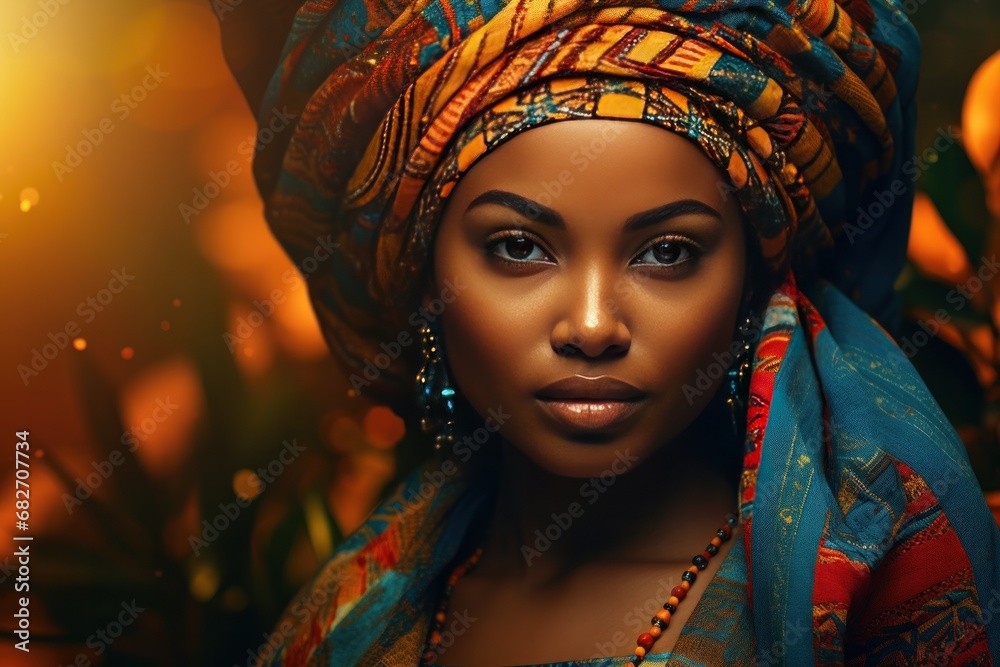 Elegant woman in traditional African attire with vibrant patterns ...